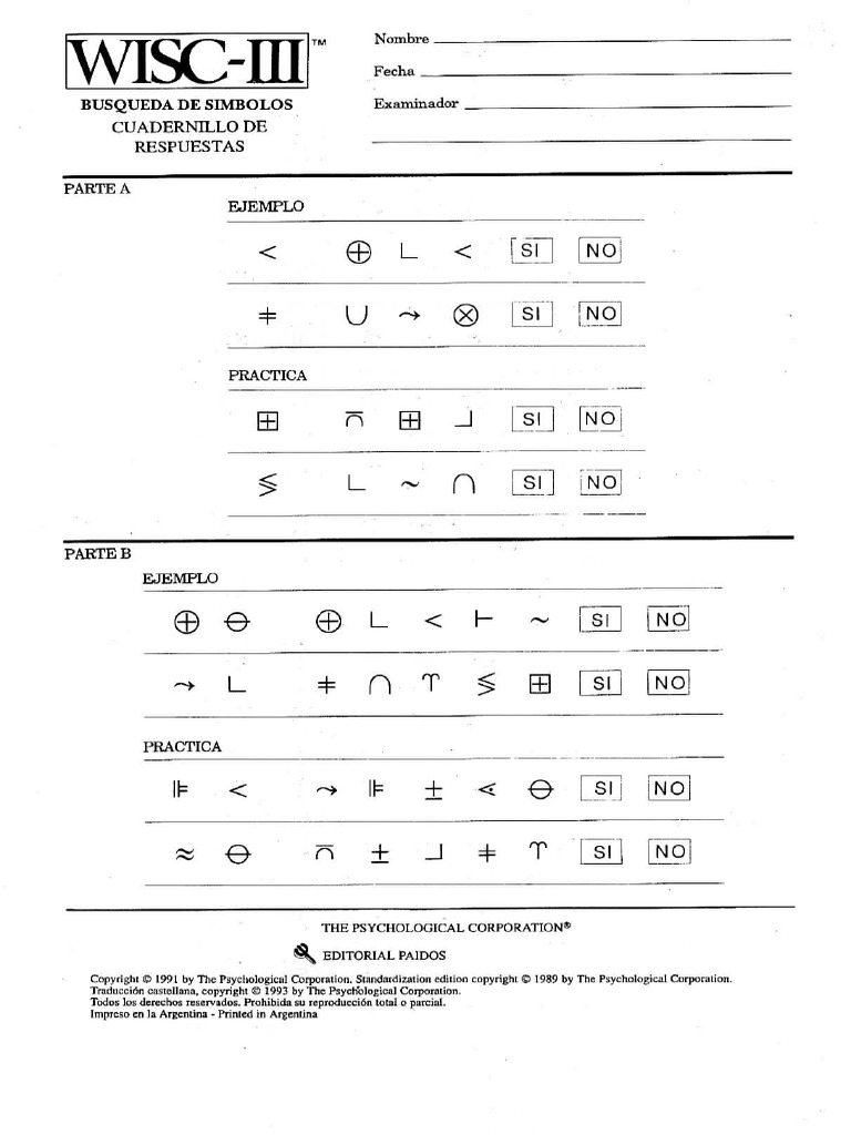 WISC - Protocolo 2 - Cuadernillo Símbolos | PDF