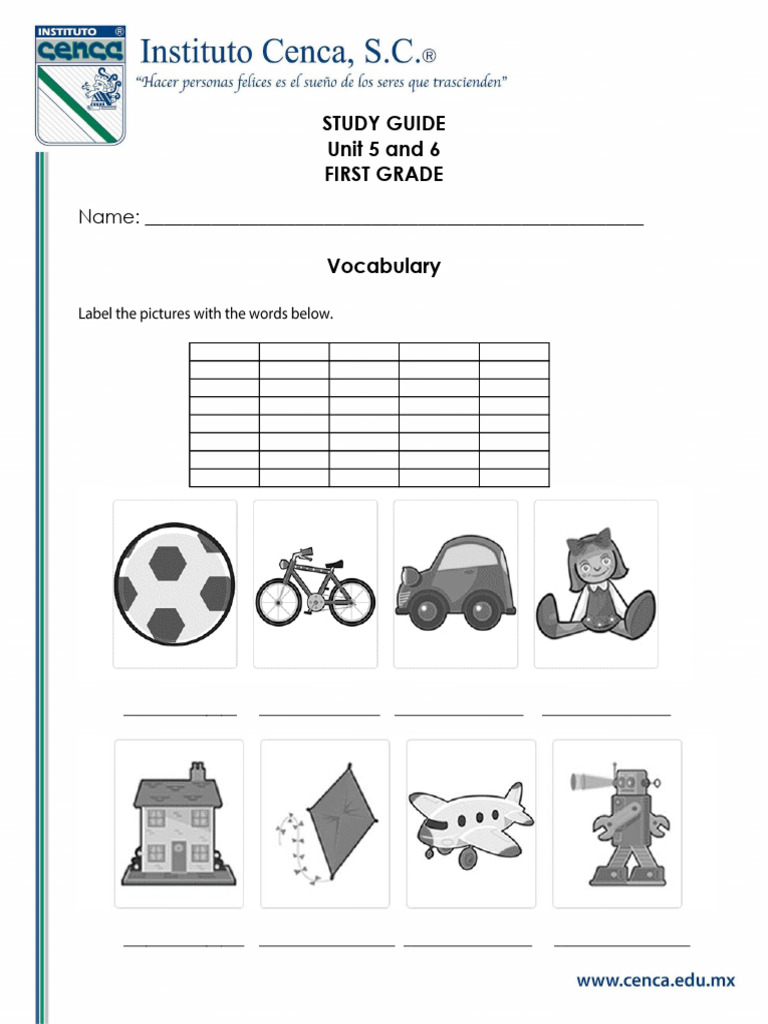 Name: - : Study Guide Unit 5 and 6 First Grade | PDF