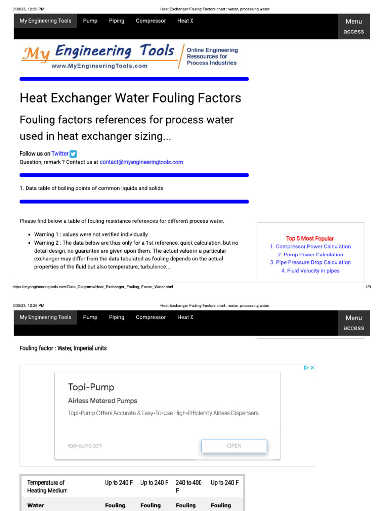 Fouling Factor of Sea water | PDF
