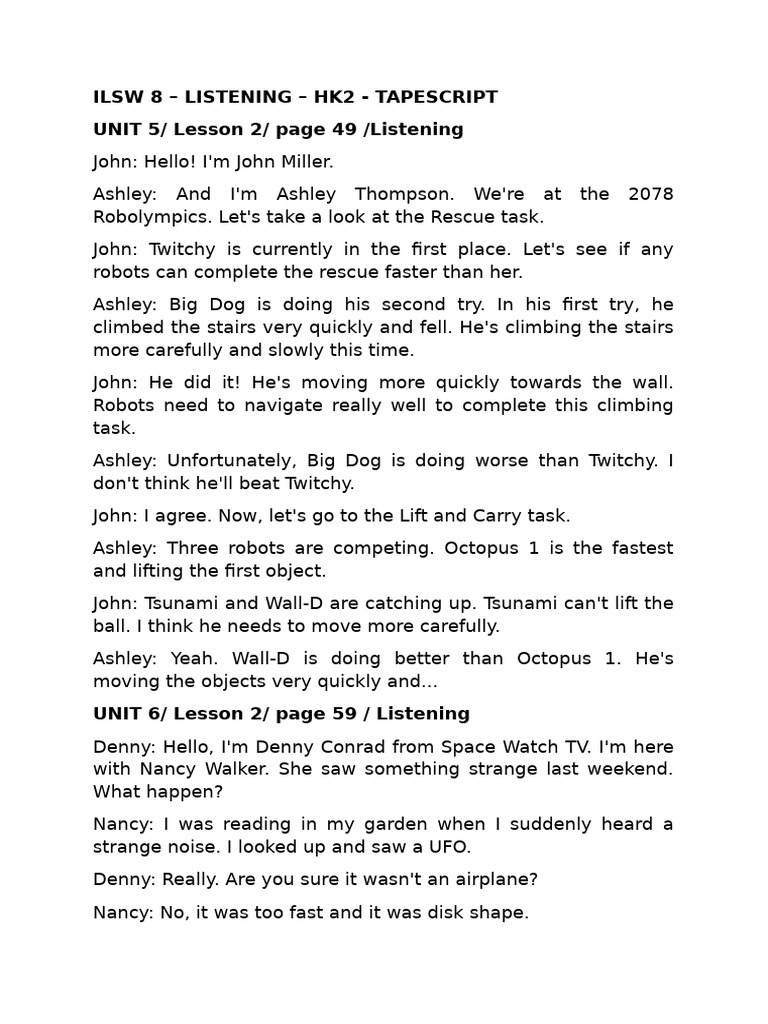 Ilsw 8 - Listening - HK2 - Tapescript | PDF