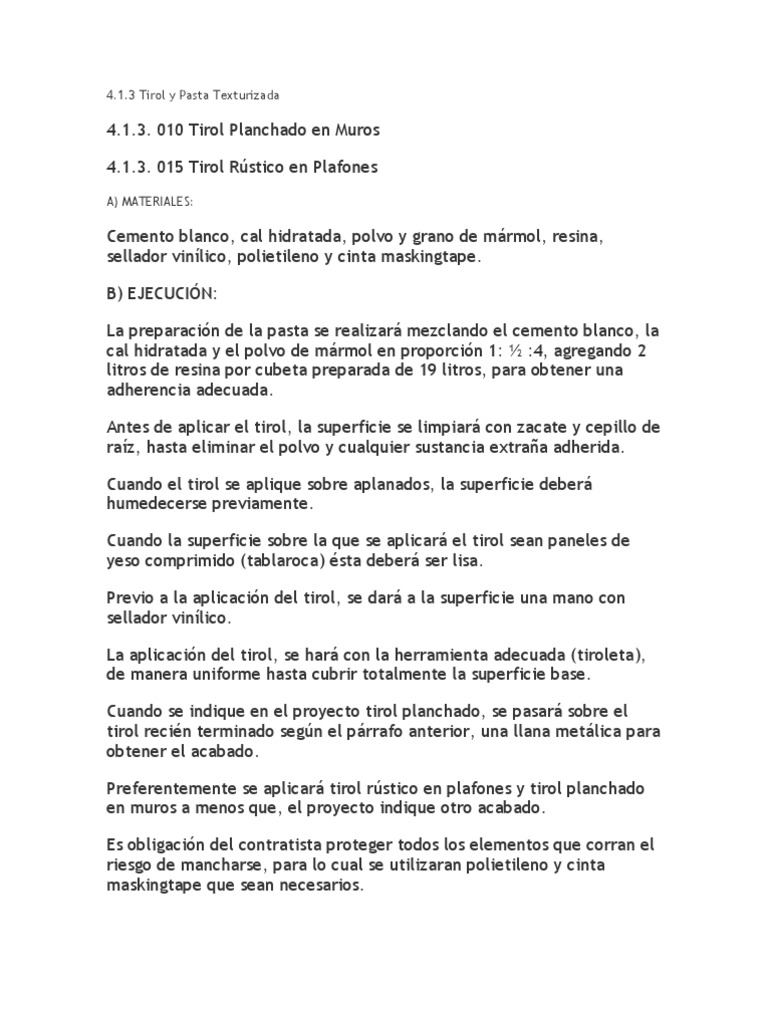 Preparación y Aplicación de Tirol | PDF | Cemento | Materiales