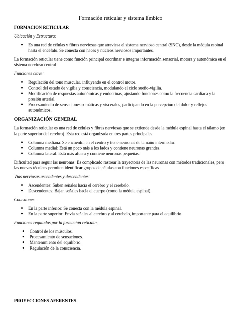 Formación reticular y sistema límbico | PDF | Cerebro | Hipotálamo