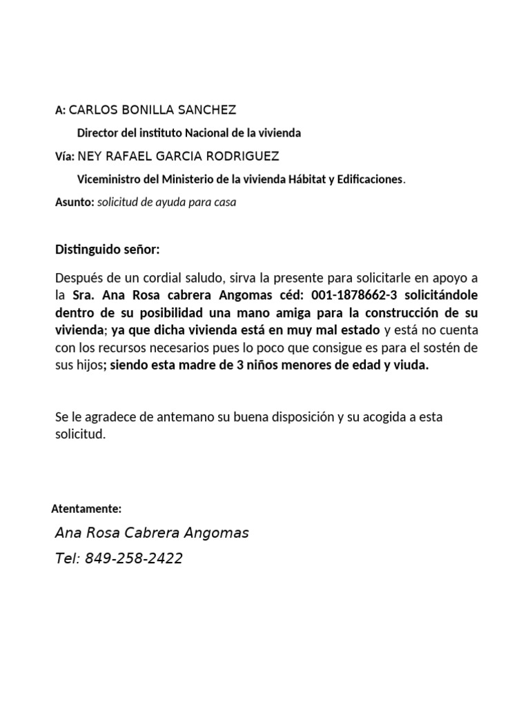Solicitud de ayuda para vivienda en mal estado | PDF