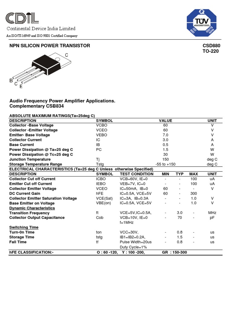 Datasheet D880 | PDF | Electricity | Electronic Engineering