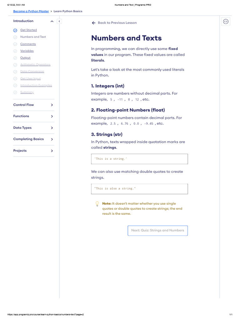 Numbers and Text - Programiz PRO | PDF | String (Computer Science) | Python (Programming Language)