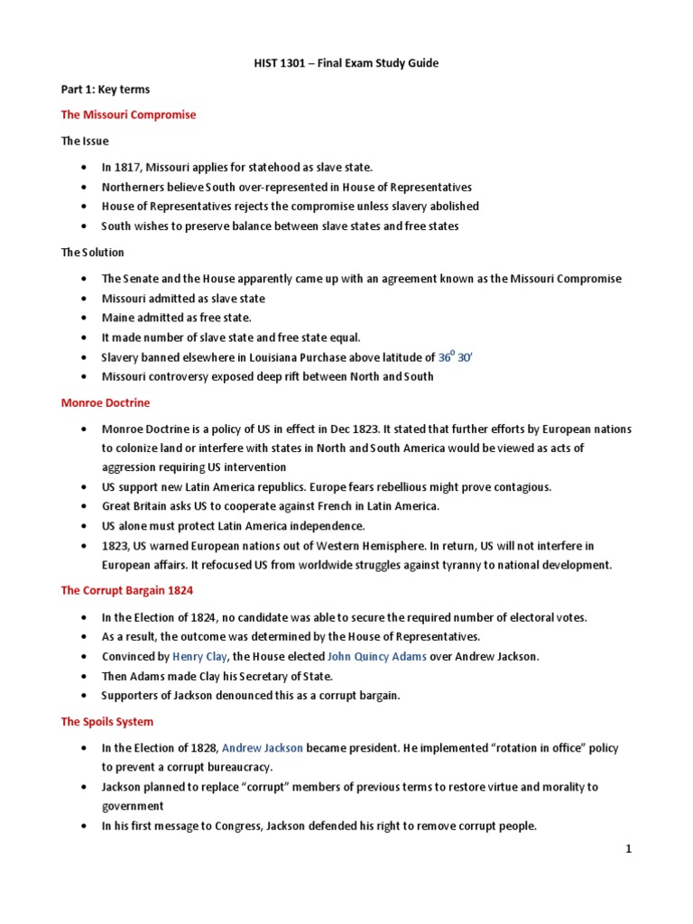 HIST 1301 Final Exam Study Guide | PDF | American Revolution | Andrew ...