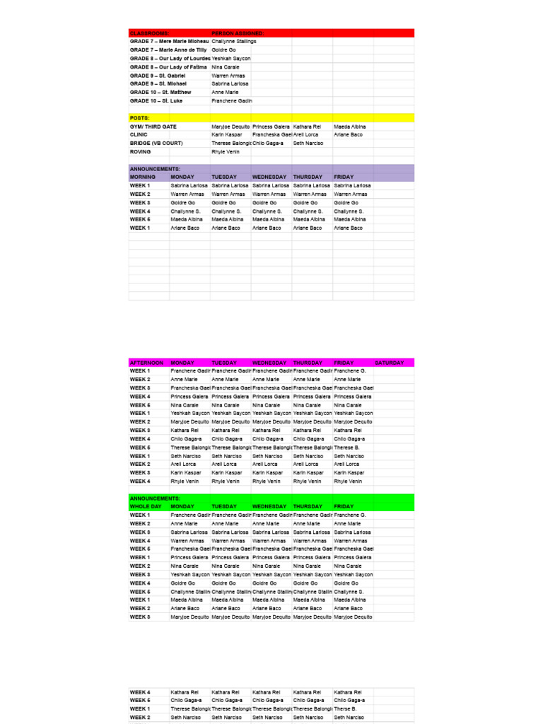 Assigned Posts 2024 2025 Sheet1 Pdf