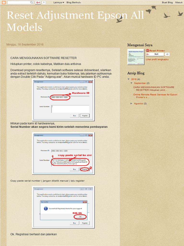 Cara Menggunakan Program Resetter Epson | PDF