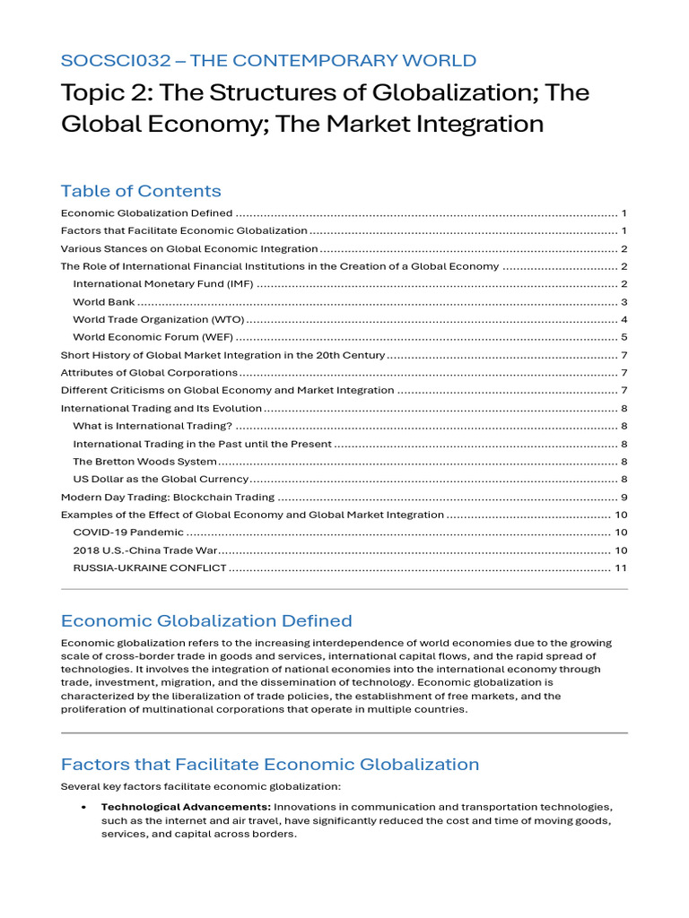 Topic 2 The Global Economy | PDF | World Trade Organization | Bretton ...