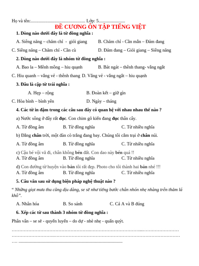 ÔN TẬP LTVC LỚP 5 | PDF