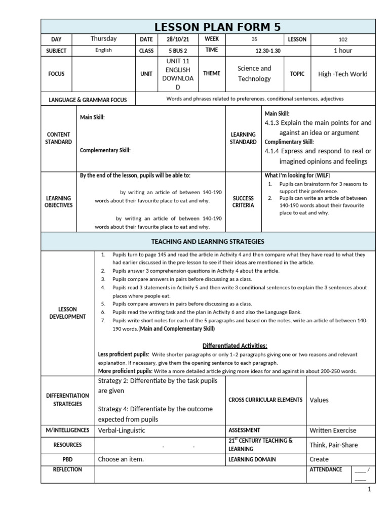Lesson 102 Writing - 5 Bus 2 Thursday | PDF | Reading Comprehension ...