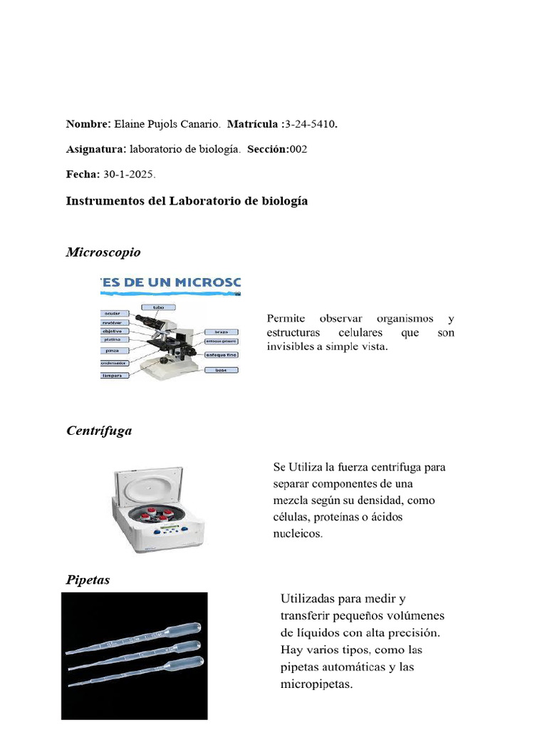 Instrumentos Lab Biología | PDF