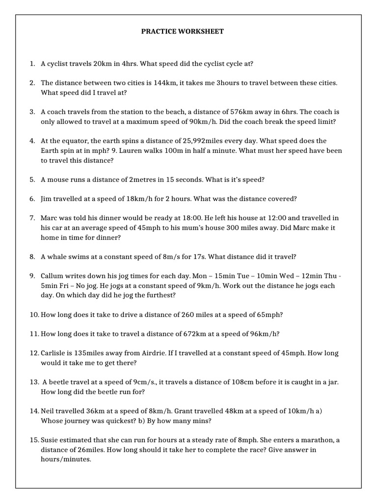 WS - Speed Distance and Time-2 | PDF