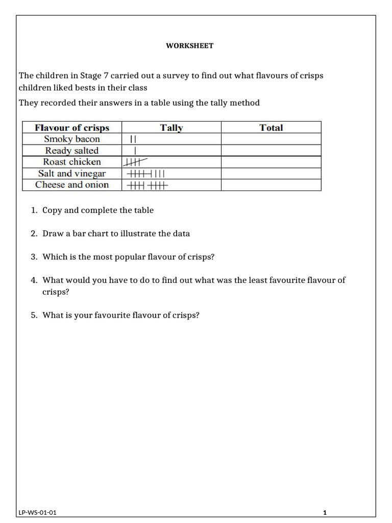 Children's Crisp Flavour Survey Worksheet | PDF