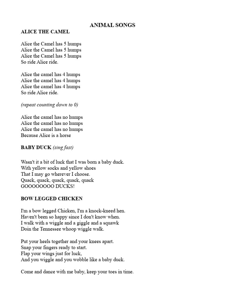 Favorite Animal Songs and Rhymes | PDF | Zoology