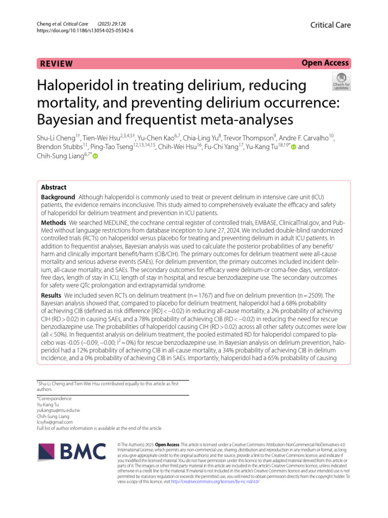 Haloperidol for Delirium in ICU: Meta-Analysis | PDF | Clinical Trial ...