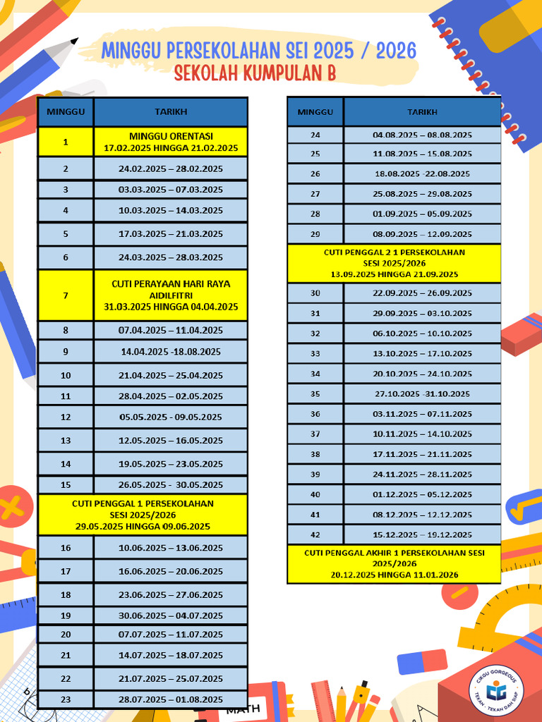 Divider Persekolahan v1 Sesi 2025 Kump B by Cikgu Goprgeous | PDF