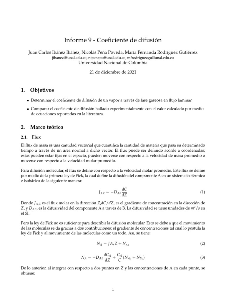 Informe 9 Coeficiente de Difusi N | PDF | Difusión | Humedad