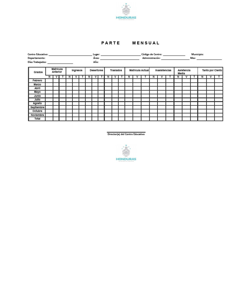 Formato de Parte Mensual para Basica 2024 | PDF