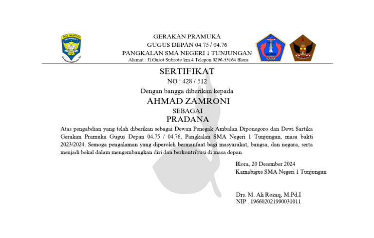 GERAKAN PRAMUKA GUGUS DEPAN 04.7504.76 PANGKALAN SMA NEGERI 1 TUNJUNGAN ...