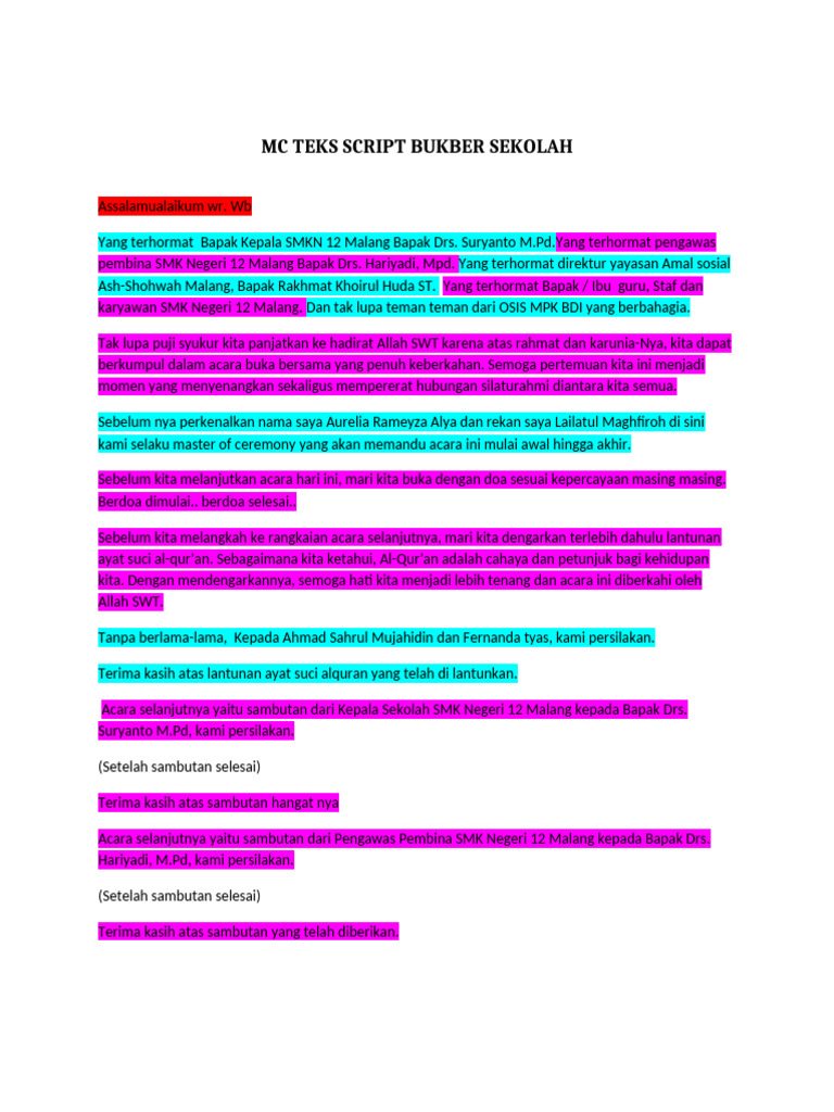 MC TEKS SCRIPT BUKBER SEKOLAH KAMIS ( 20 ) | PDF
