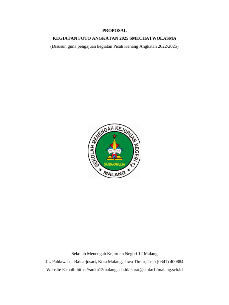 Proposal Foto Angkatan 2025 SMKN 12 Malang | PDF
