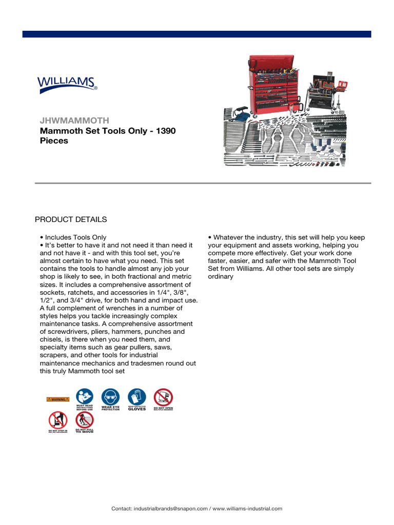 1390-Piece Mammoth Tool Set Overview | PDF