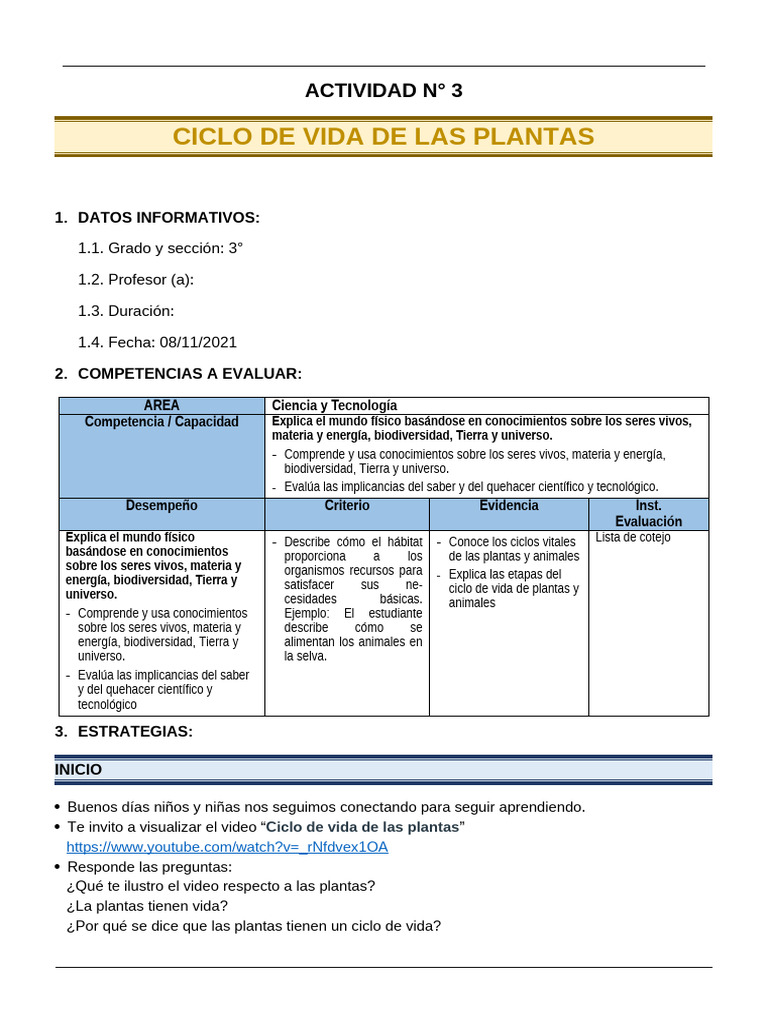 Ciclo de Vida de las Plantas para 3° Grado | PDF | Plantas | Germinación