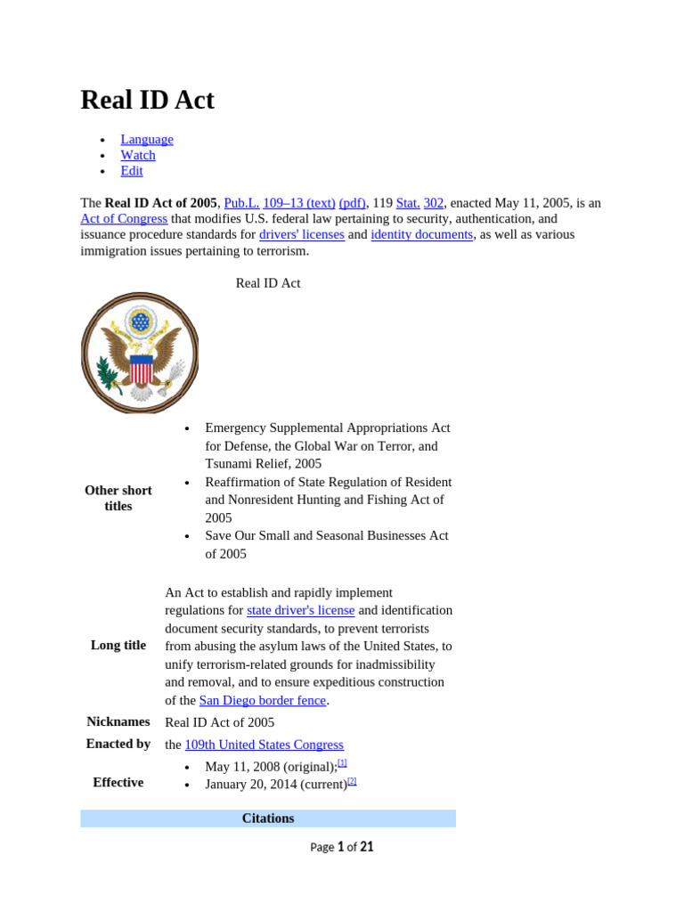Real ID Act 21pgs - 1735095004970 | PDF | Identity Document | Driver's ...