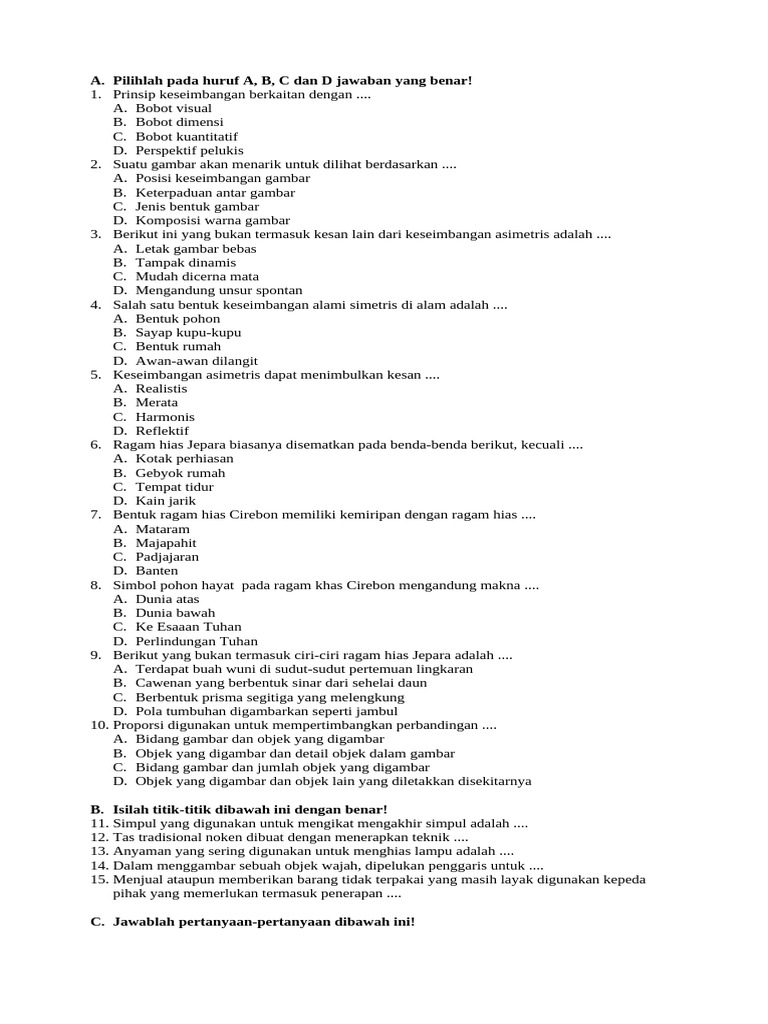 Soal Seni Rupa Kelas 6 | PDF