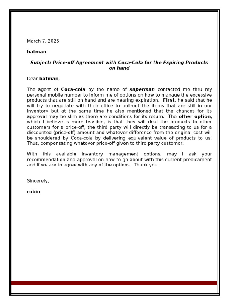 letter to COCA COLA | PDF