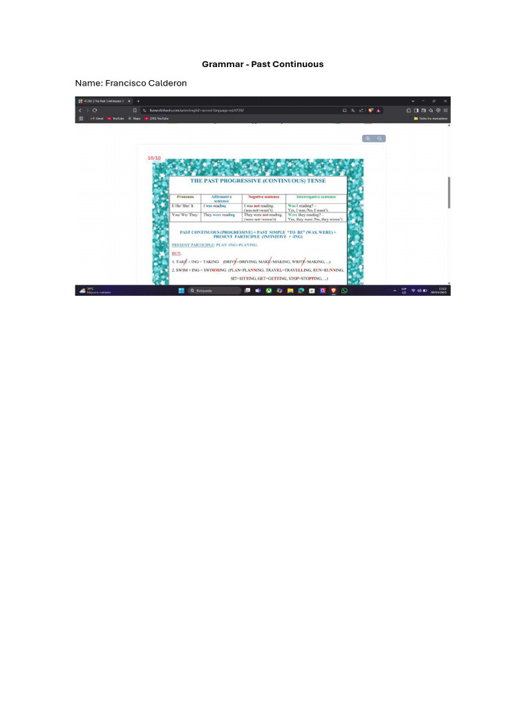 Grammar - Past Continuous | PDF