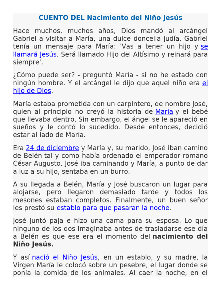 CUENTO DEL Nacimiento Del Niño Jesús | PDF | María, madre de Jesús ...
