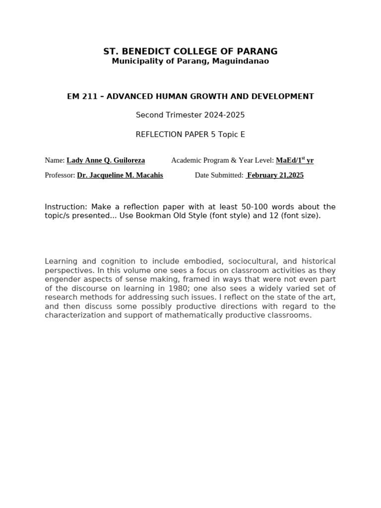 EM 211 - Reflection Paper 5 | PDF