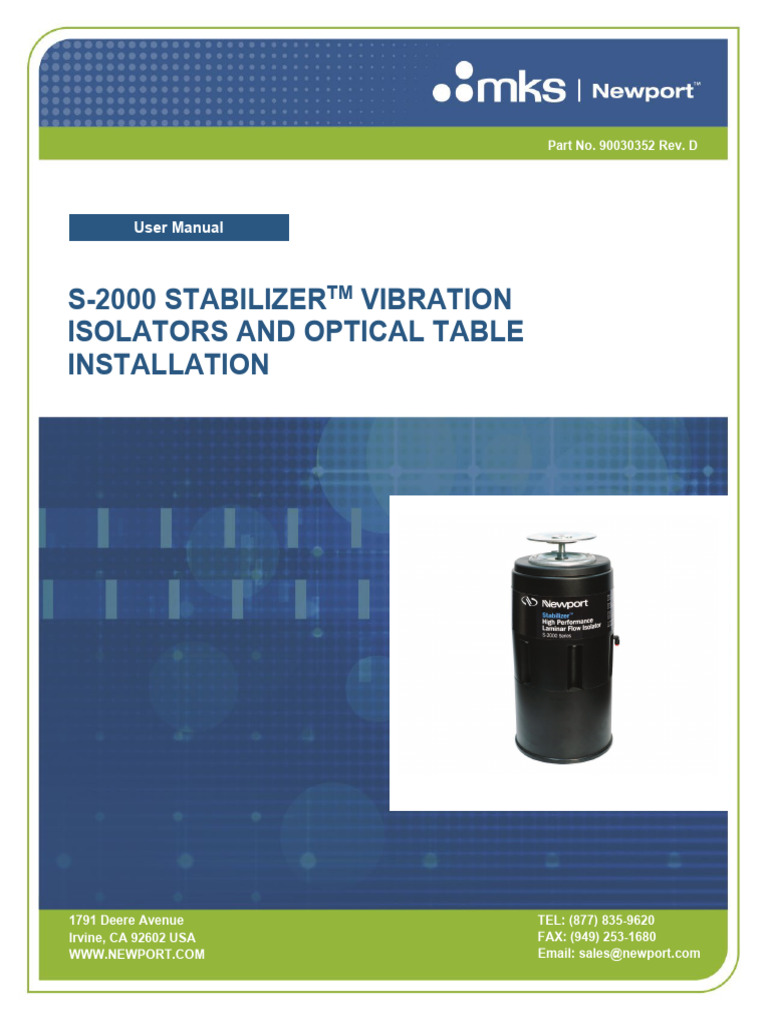 S-2000 Vibration Isolators and Optical Table Installation Manual | PDF ...