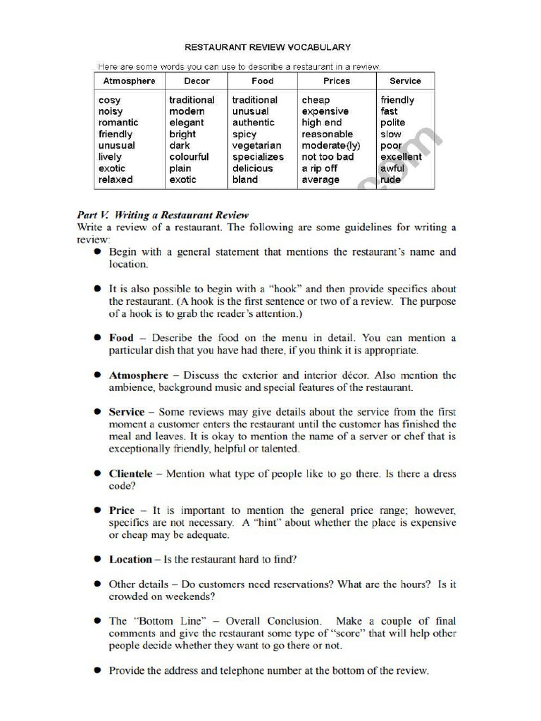Restaurant Review | PDF