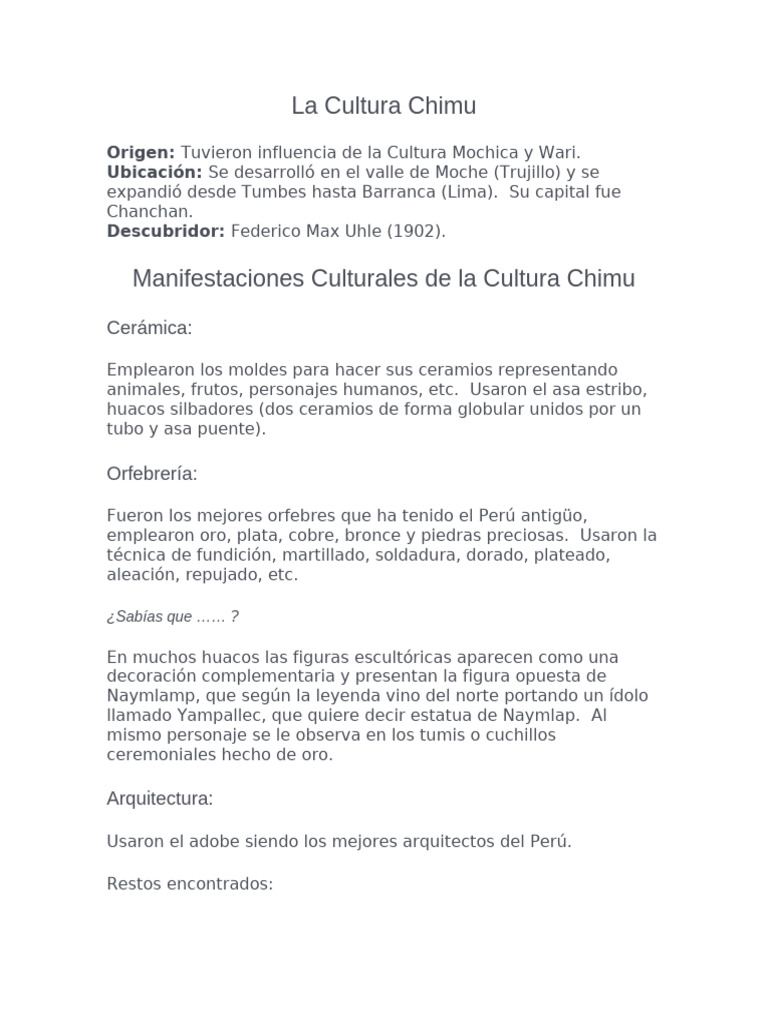 cultura Chimú Reynaldo Valentín | PDF | Imperio Inca