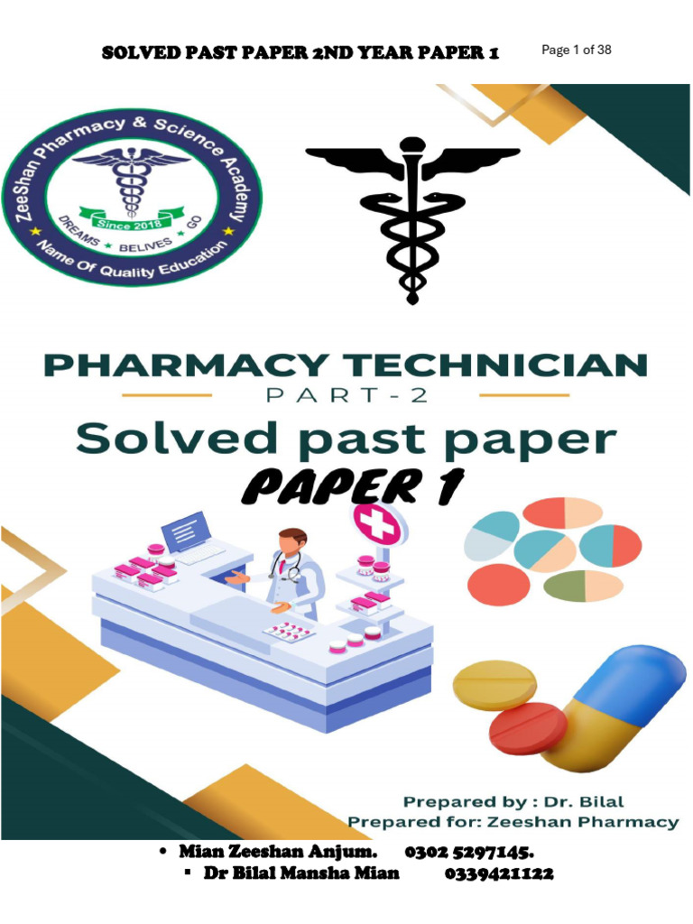 Paper 1 Solved Past Paper | PDF | Pharmacy | Medical Prescription