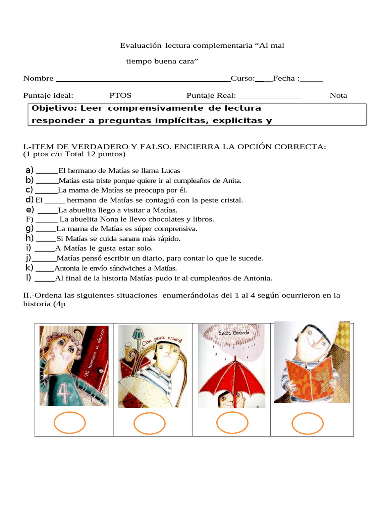 Evaluacion Lectura Complementaria 1° | PDF