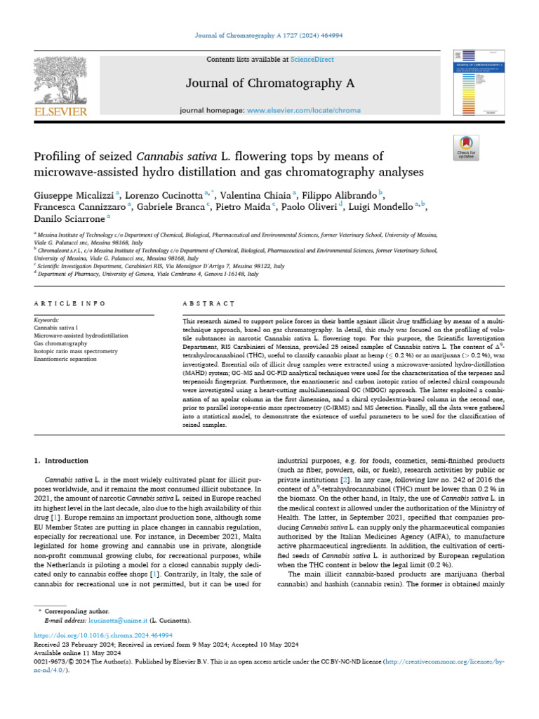 Microwave Assisted Hydro Distillation And Gas Chromatography Analyses Pdf Cannabis Gas