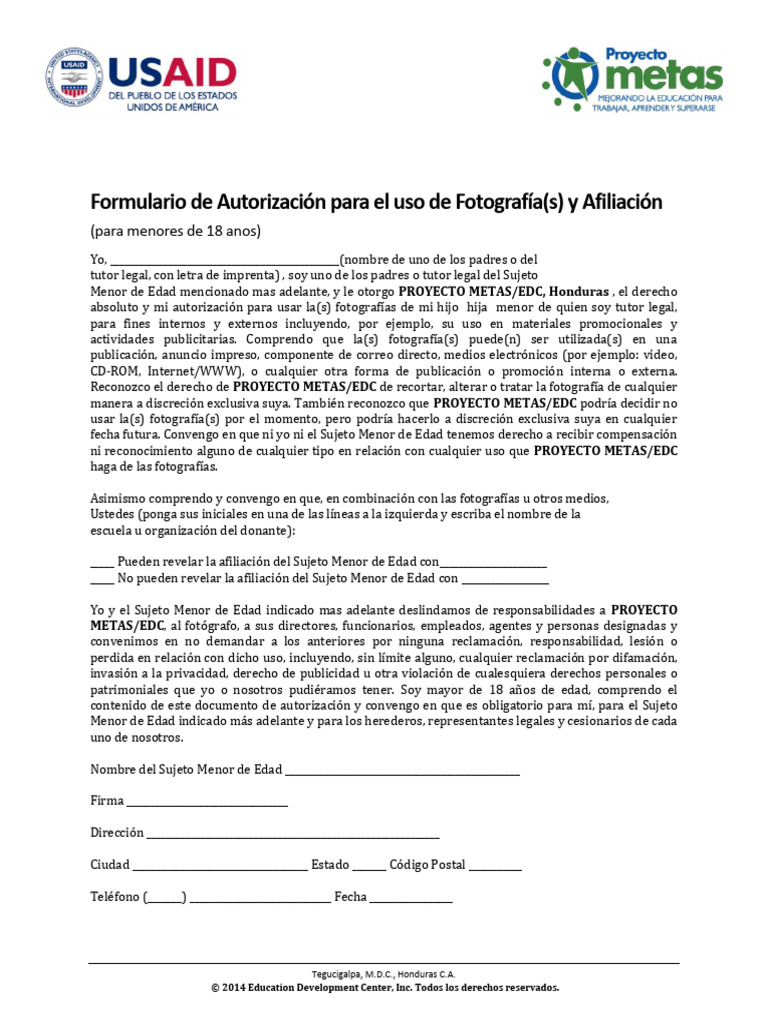 Anexo 6a Autorización Para El Uso de Fotografía Menor de Edad | PDF
