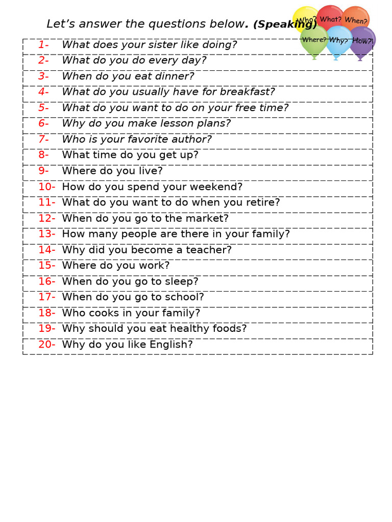 WH Questions Speaking | PDF