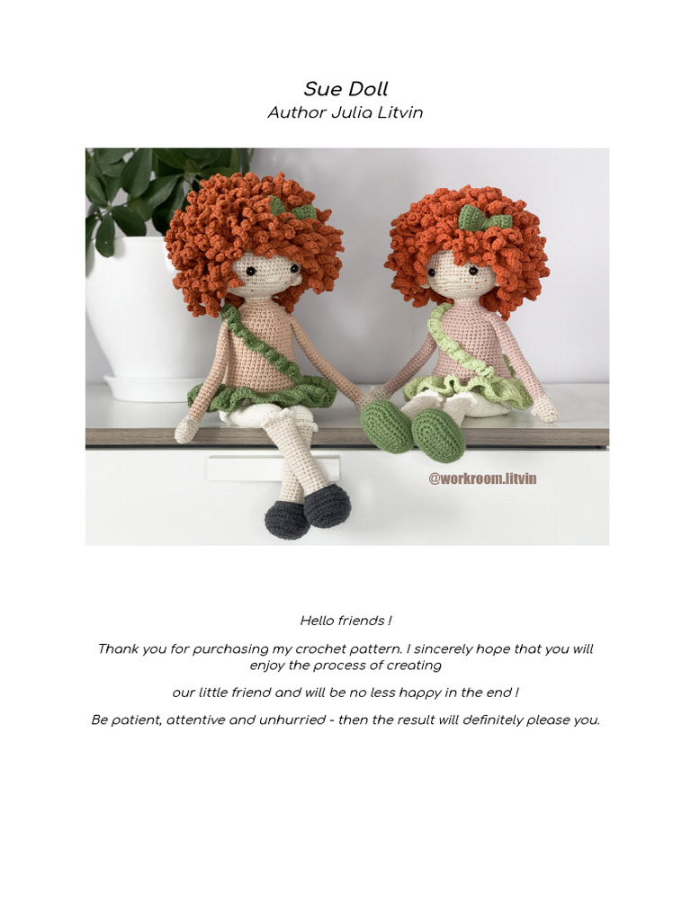 Crochet Sue Doll Pattern Guide | PDF | Crochet | Yarn