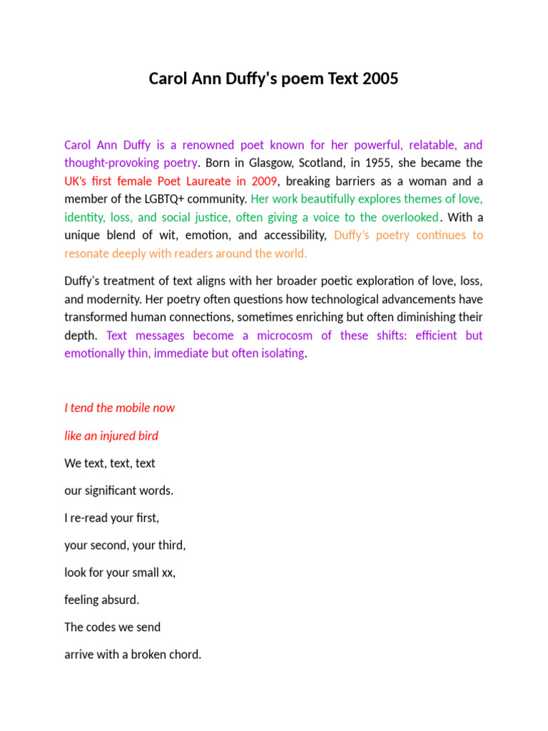 Carol Ann Duffy's Poem Text 2005 | PDF
