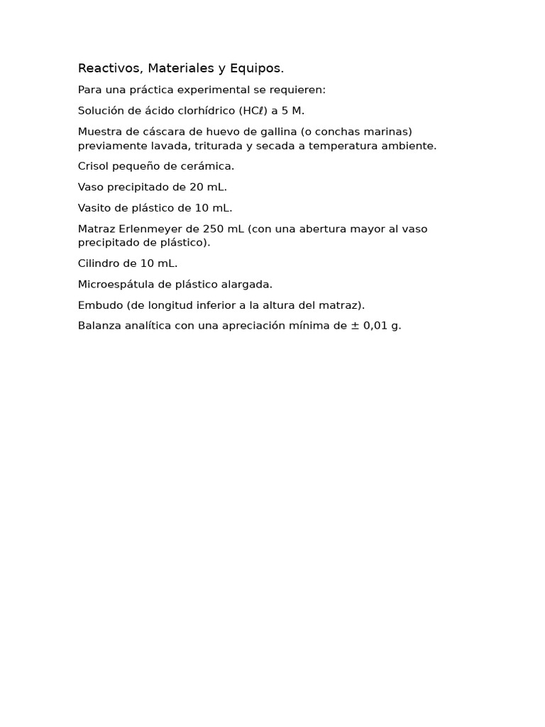 Materiales y Reactivos | PDF