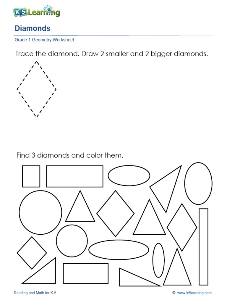 Grade 1 Geometry Identify Diamonds | PDF