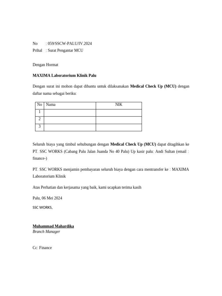 Surat Pengantar MCU | PDF