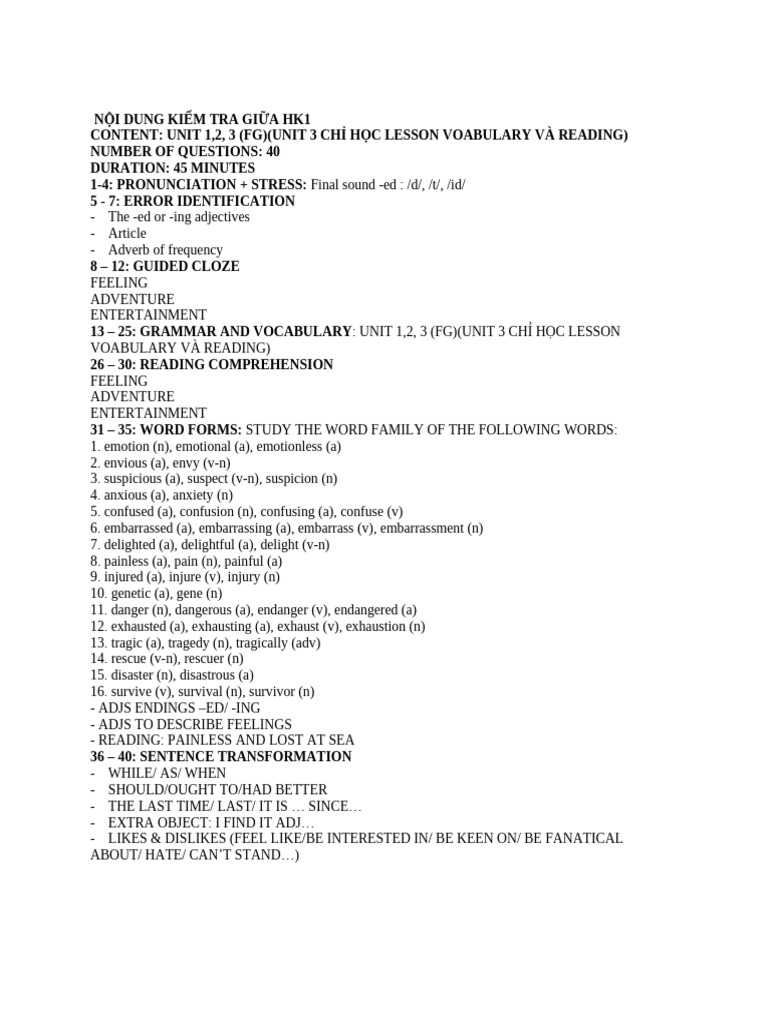 Nội Dung Kiểm Tra Giữa HK1 - 202425 | PDF