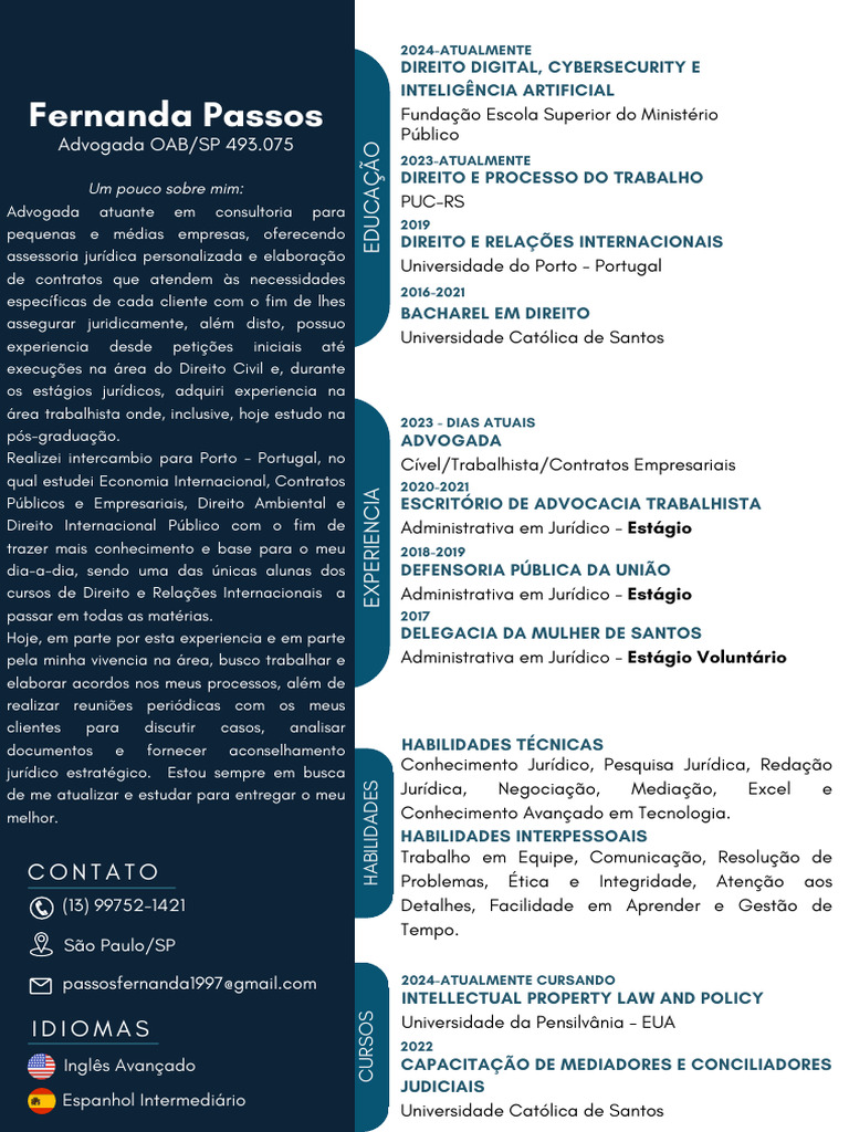 CV Fernanda Passos Advogada | PDF | Advogado