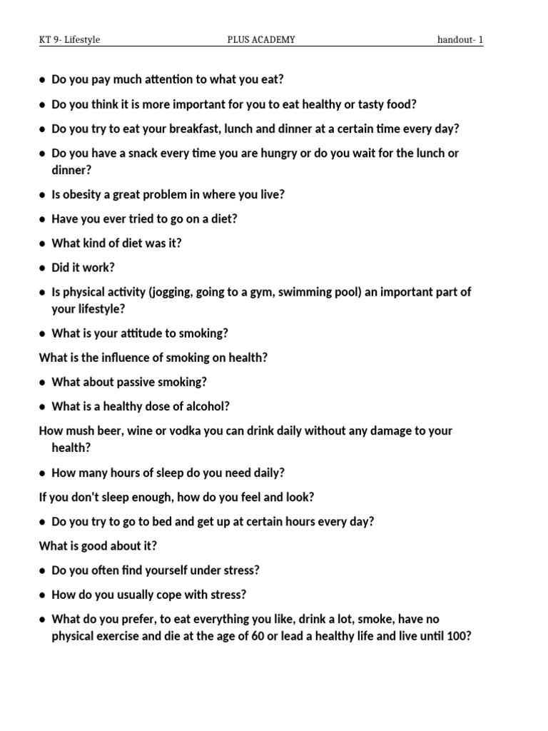 Healthy Lifestyle Choices Questionnaire | PDF